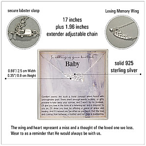 RareLove Miscarriage Gifts for Mothers,925 Sterling Silver Baby Angel Wing Heart Pendant Necklace,Baby Loss Memorial Gifts for Mothers, Bereavement Sympathy Gifts for Loss of Baby