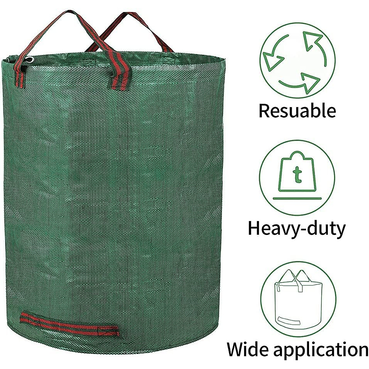 GROWORLD 3-Pack 32 Gallon Garden Waste Bag Leaf Bags Reusable Heavy Duty Waste Bags Perfect for Garden, Lawn, Leaf/Leaves, Yard Debris Storage and Garden Accessories