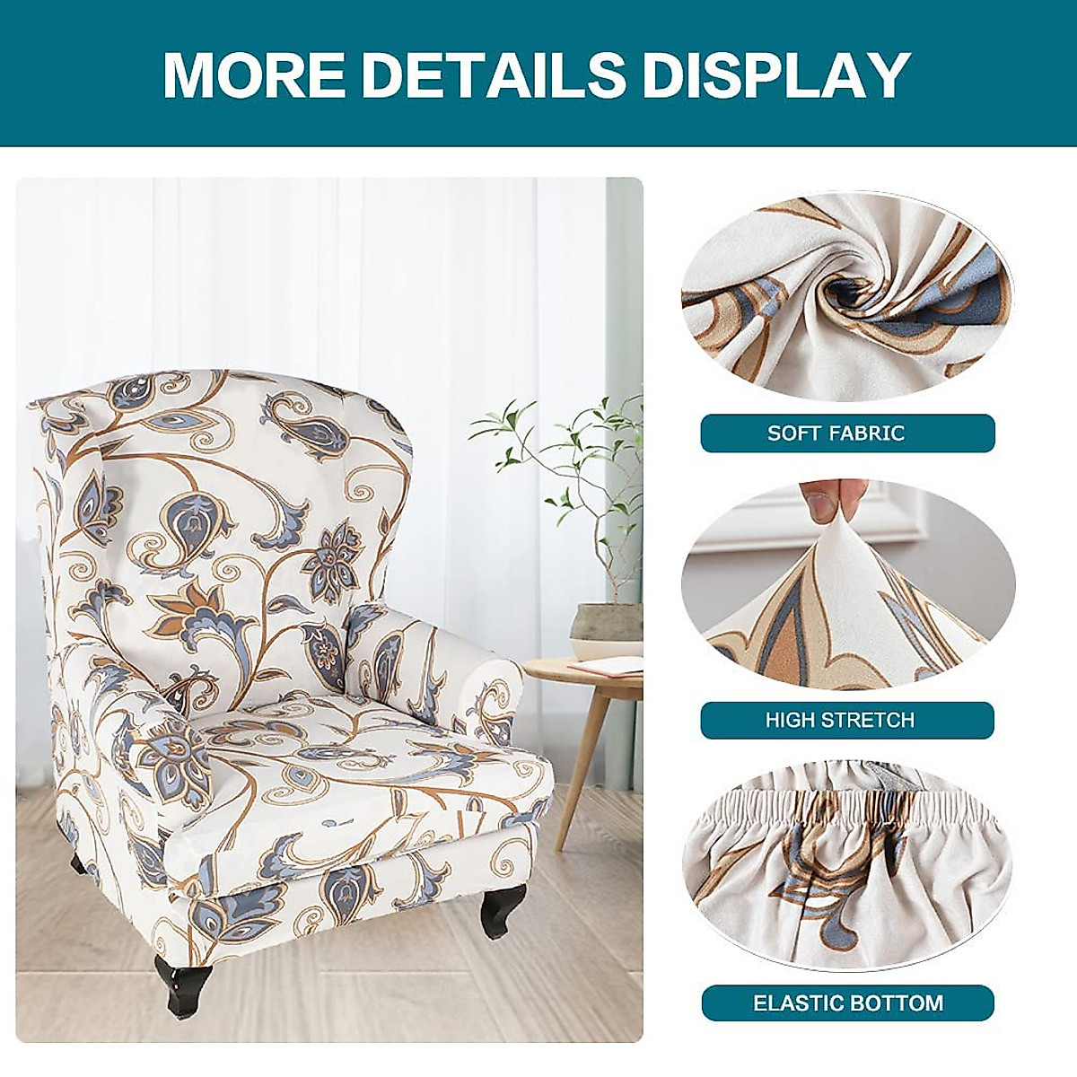 KRFOONN Wingback Chair Cover Slipcovers 2 Piece Stretch Wing Chair Covers Spandex Sofa/Armchair Non-Slip Furniture Protector for Living Room, Color01