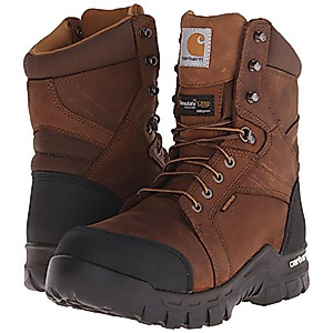 Carhartt mens 8" Rugged Flex Insulated Waterproof Breathable Safety Toe Leather Work Boot Cmf8389 Construction Shoe, Brown, 10.5 US