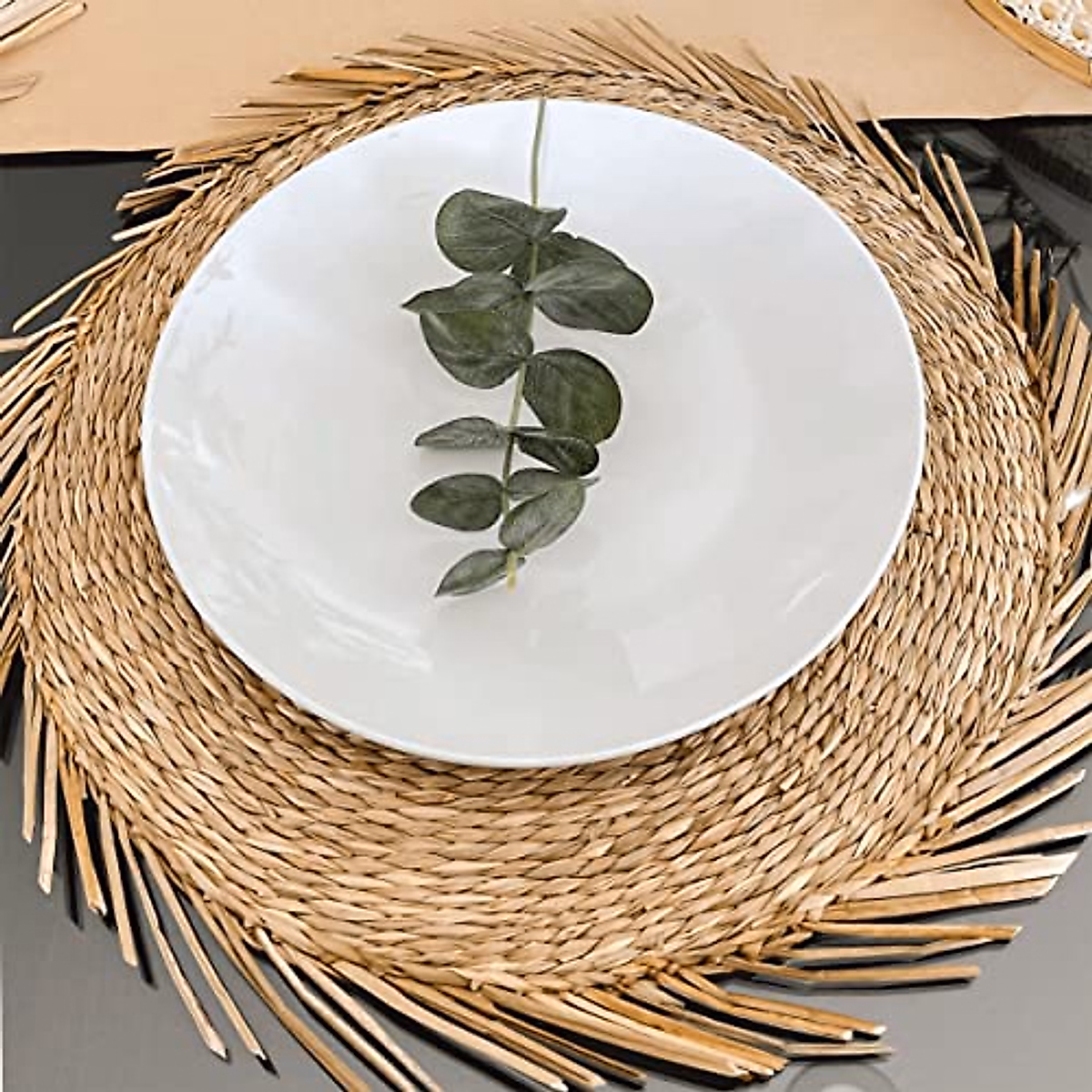 Artera Set of 6 Oversized Round Seagrass Placemat, 15" Round, Woven Table Mats, No-Slip Natural Heat Resistant Mats for Table, Coasters, Pots, Pans & Teapots in Kitchen (Round 10)