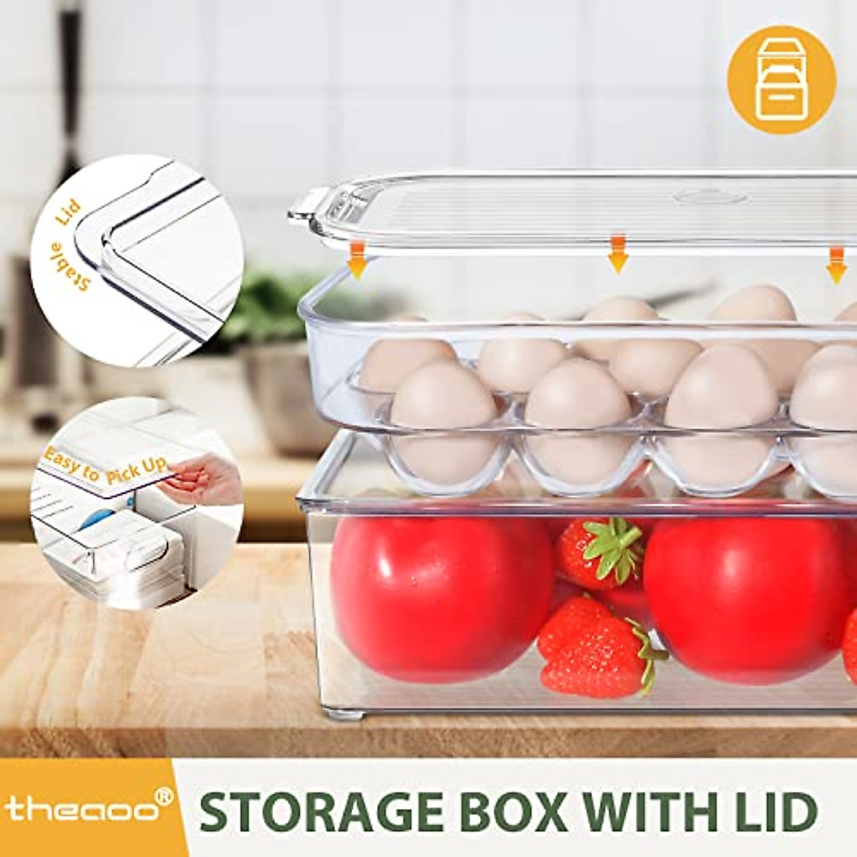 Refrigerator Organizer Bins-8 Pack Fridge Organizers and Storage Clear with Lids Stackable Storage Bins Plastic Clear Containers for Organizing for Kitchen Cabinet Pantry Bins