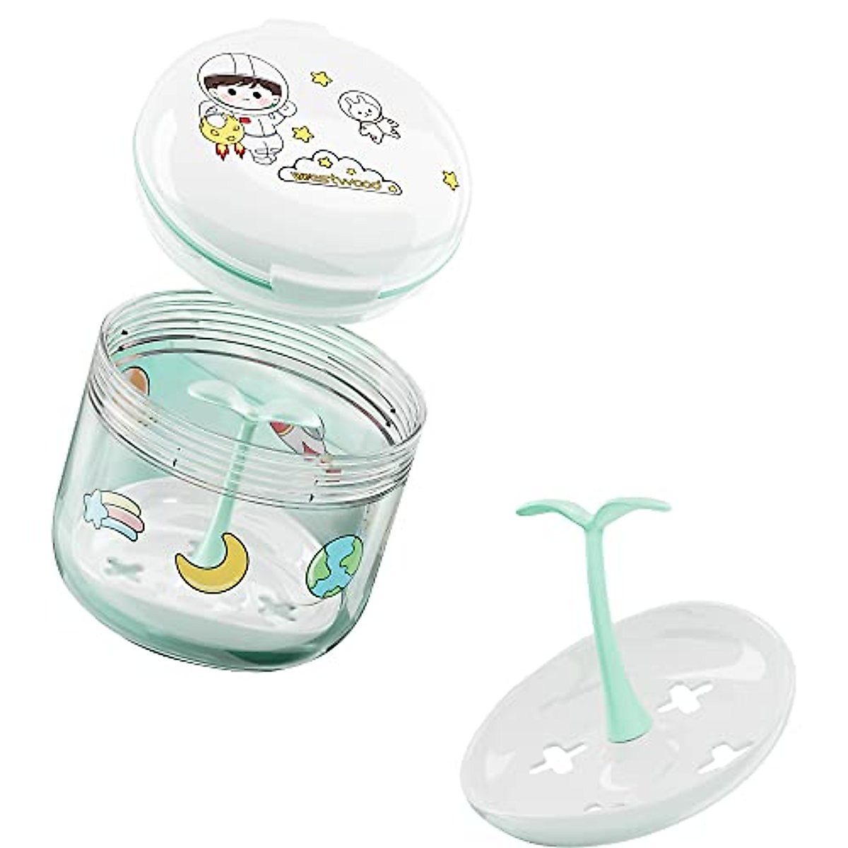 DIY pattern Denture Cup, Definitely No-Leak Denture Bath Box, Denture Case with Strainer & Mirror,Completely Clean Care for Retainer case, With braces removal tool（white）…