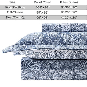 Southshore Fine Living, Inc. Reversible Paisley Duvet Cover King Size/California King - Premium Quality King Boho Bedding Set, Easy Care - 1 King/Cal King Duvet Cover, 2 Shams - Paisley Blue
