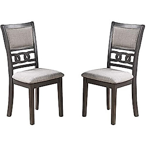 Lepfun Contemporary 5pc Set Round Table with 4X Side Upholstered Chairs with Backrest,Grey Finish Rubberwood Unique Design Funiture for Dining, Resturant and Living Room,Gray