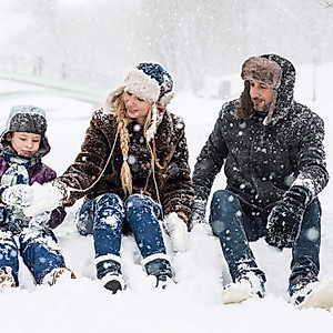 SATINIOR Trapper Hat Gloves Set, Warm Winter Hats Hunting Hat with Mask Ear Flaps, Winter Touchscreen Gloves for Women Men Black