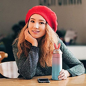 Girls Travel Mug,Cute Rabbit Vacuum Water Bottle-Leak-proof Insulation Tumbler For Kids Adult,12 Ounce (Purple)