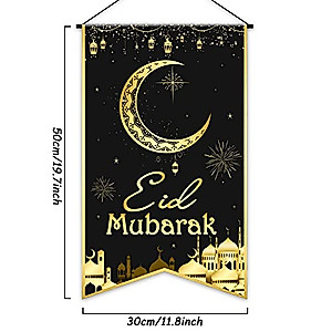 Eid Mubarak Hanging Door Sign EID Decorative Hanging Sign Muslim Party Decorations Black Gold Moon Lantern Banner for Ramadan Kareem Eid Mubarak Sign Home Decor Happy EID Muslim Party Supplies Favor