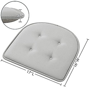 Cozyide U-Shaped Chair Cushions for Dining Chairs 6 Pack, Memory Foam Chair Pads with Tufted Design and Non-Slip Backing, 17" x 16", Light Grey