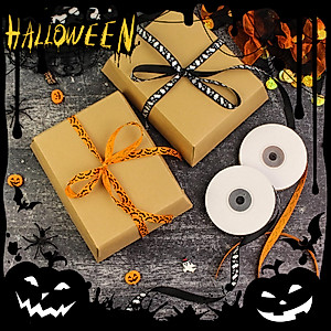 2 Rolls 50 Yards Halloween Ribbon 3/8 Inch Wide, Bat and Ghost Grosgrain Ribbon for Gift Wrapping, Halloween Decoration, Sewing, DIY Crafts (Orange/Black)