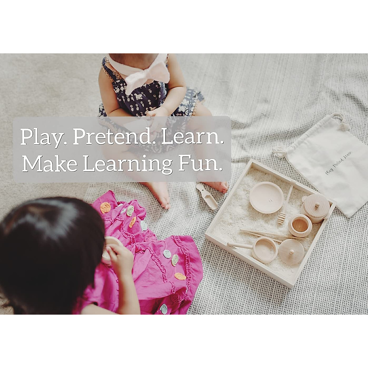 Play. Pretend. Learn. Montessori Toys for Toddlers. Wooden Tray Busy Board with 13 Sensory Toys and Educational Toys. Wooden Toy Play Kitchen Wooden Scoops. Toddler Toys for 3 Years+