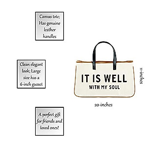 Creative Brands Faithworks-Inspirational Large Canvas and Leather Tote, 20, It is Well