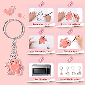 OFNMY 225PCS Shrinky Dinks Kits,Shrinky Dink Sheets,Shrink Plastic Sheets Kit with 25PCS Shrinky Dink Paper,100PCS Keychains and Open Iron Ring for Kids Creative Craft Marking, Handprint Keychains