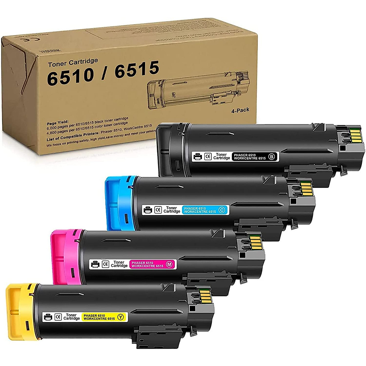 6510 / 6515 Extra High Capacity Toner Cartridge - 106R03480 106R03477 106R03478 106R03479 Compatible Replacement for Xerox Phaser 6510, WorkCentre 6515 Printer Toner 4-Pack (BK/C/M/Y)