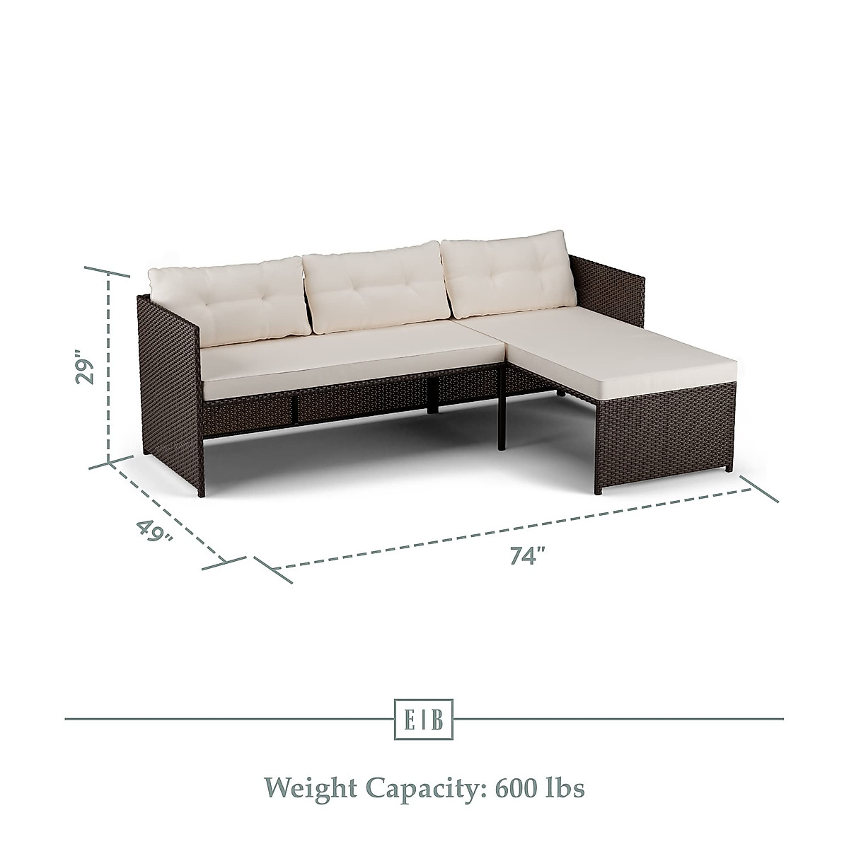 Edenbrook Bayview Rattan Patio Furniture - Mix and Match Outdoor Furniture, L-Shape Sofa Only, Brown Rattan/Cream