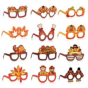 Fall Thanksgiving Party favors, 24 Pack Turkey Thanksgivings Glasses Photo Props Holiday Eyeglasses Frames Thanksgiving Accessories Gifts for Kids Adult Fall Thanksgiving Harvest Party Decorations