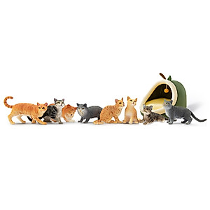 Toymany 8PCS Grey & Orange Cat Figurines Set, Realistic Cat Figures Kitten Toys, Cat Cake Toppers Christmas Birthday Gift for Kids Children