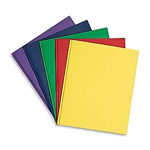 Blue Summit Supplies 100 Two Pocket Folders with Prongs, Designed for Office and Classroom Use, Assorted 5 Colors, 100 Pack Colored 2 Pocket 3 Prong Folders