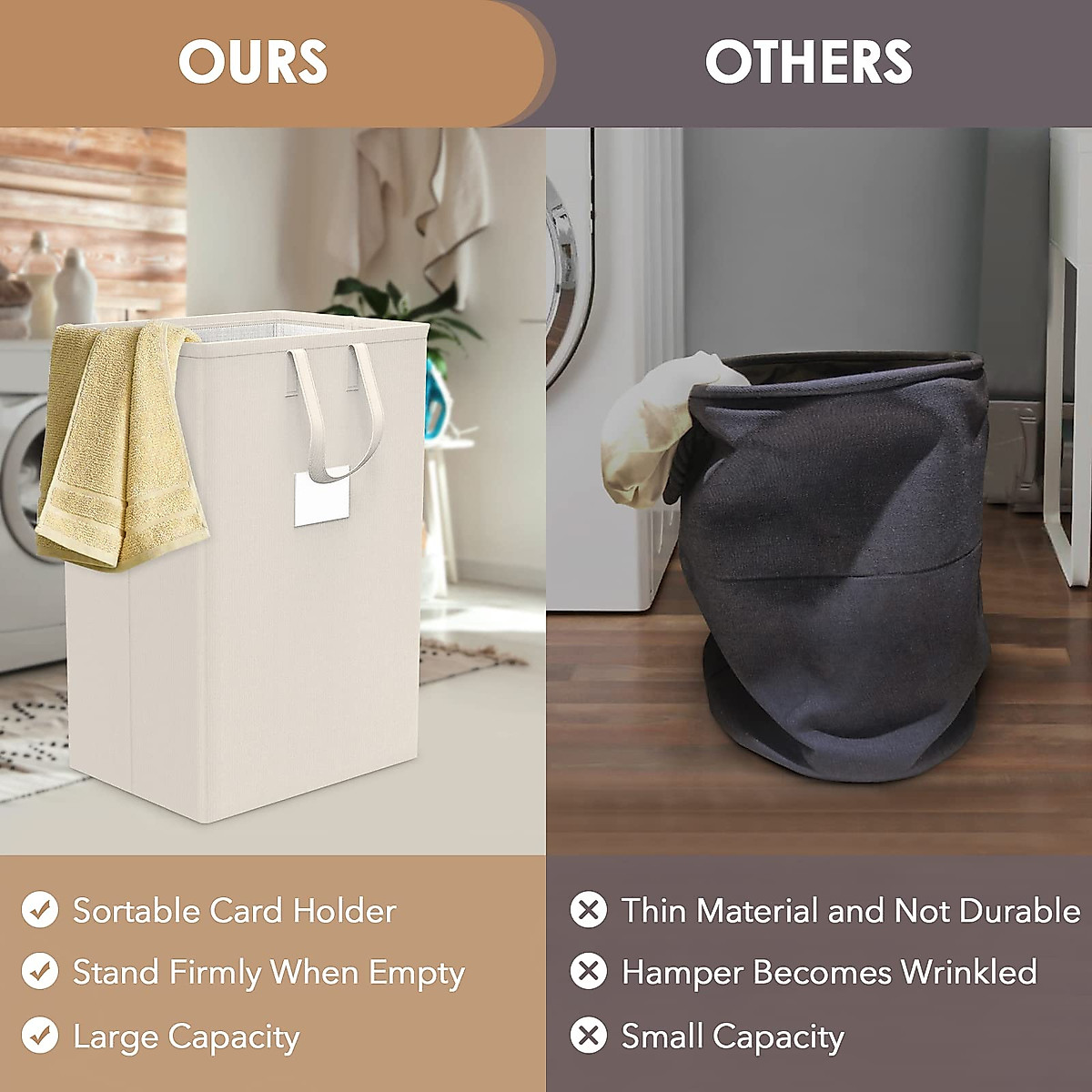 75L Large Laundry Hamper with Handles, Dirty Clothes Hamper for Bedroom Waterproof, Freestanding Tall Laundry Basket Waterproof, Hamper for Bedroom, Bathroom, Dorm, Toys Storage(Ivory）