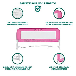 Dream On Me Lightweight Mesh Security Adjustable Bed Rail Double Pack With Breathable Mesh Fabric In Pink