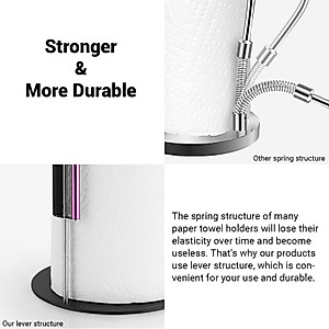 LOEFME Paper Towel Holder Stand, Easy One-Handed Tear Paper Towel Holder Countertop with Suction Cups, Stainless Steel Paper Towel Rack for Kitchen and Dining Room Table, Black