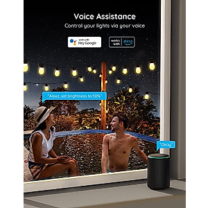 Govee Outdoor String Lights, 48ft WiFi Alexa String Lights with App Control, IP65 Waterproof Outdoor Lights with 15 Dimmable Warm White LED Bulbs for Balcony, Backyard, Party