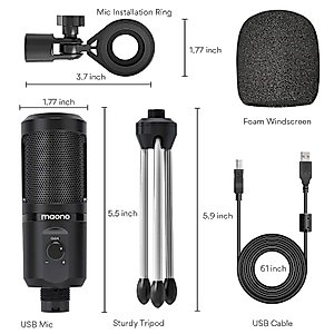 MAONO USB Gaming Microphone, PC Computer Condenser Mic with Gain for Recording, Podcasting, Streaming, YouTube, Twitch, Skype, Compatible with PS5 PS4 Mac Laptop Desktop (PM461TR)