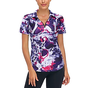 LURANEE Womens Golf Shirt,Workout Tops Short Sleeve Half-Zip SPF 50+ Sun Protection Shirts Cooling Dry Fit Running Clothes Lightweight Hiking Sport Yoga Jacket Active Wear Tie Dye Medium