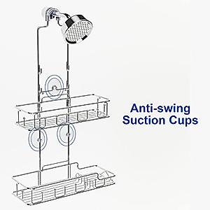Neahom Adjustable Hanging Shower Caddy Shelf, Hanging Over Shower Head Shower Caddy Bathroom Organizer, Rustproof Storage Shower Rack Holder with Soap Dish and Hooks for Towel, Razor and Sponge Silver