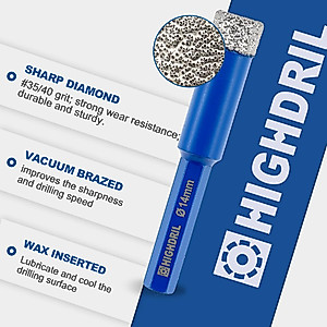 Dry Diamond Tile Drill Bit with Hex Shank,HIGHDRIL Diameter 2pcs 3/8"(10mm) for Porcelain Ceramic Granite Marble Hard Materials Electric Drill Diamond Core Bit