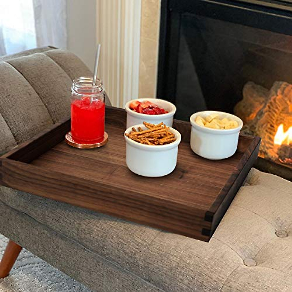 MAGIGO 12 x 12 Inches Small Square Black Walnut Wood Ottoman Tray, Serve Tea, Coffee or Breakfast in Bed, Classic Wooden Decorative Serving Tray