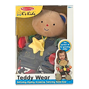 Melissa & Doug K's Kids - Teddy Wear Stuffed Bear Educational Toy - Plush Bear Zipper And Button Learning Toy for Toddlers
