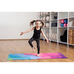 YOGA DESIGN LAB | The Kids Yoga Mat | Eco-Friendly + Supportive + Colorful Childrens Play Mat | Non Toxic | Ideal for Yoga, Gymnastics, Exercise, Athletics | Includes Carrying Strap! (Geo, 4 mm)
