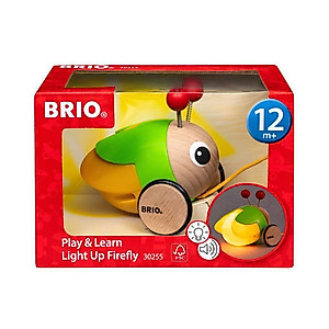 BRIO Infant Toddler 30255 - Pull Along Light Up Firefly - Wood Pull Along Toy with Light Up Function for for Kids Ages 1 and Up, Black