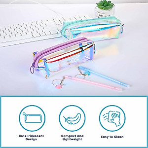 EzPacking Holographic Clear Makeup Pouch/Cute Iridescent Cosmetic Organizer/Sparkly Glittery Women’s Toiletries Holder/Transparent Ladies Zipper Bag for Purse or Tote (Lilac)