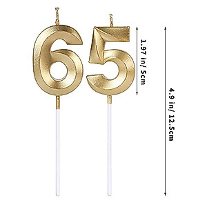 Gold 65th & 56th Birthday Candles for Cakes, Number 65 56 Glitter Candle Cake Topper for Party Anniversary Wedding Celebration Decoration
