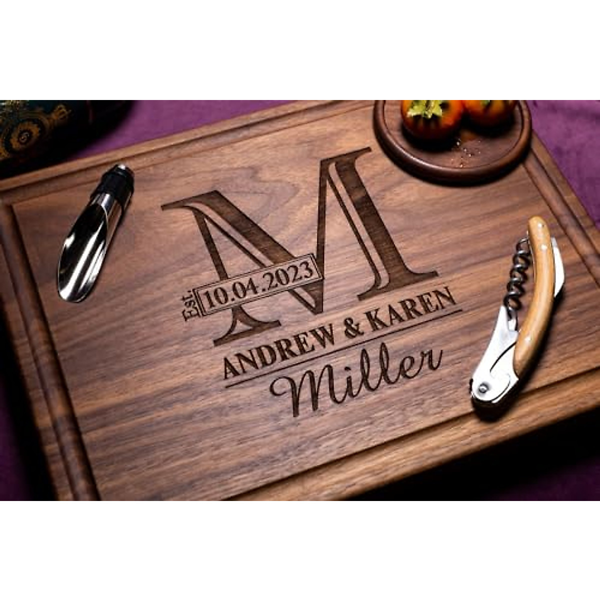 Straga Personalized Cutting Boards | Handmade Wood Engraved Charcuterie | Custom Wedding, Anniversary, Housewarming Gift for Couples Monogram Designs