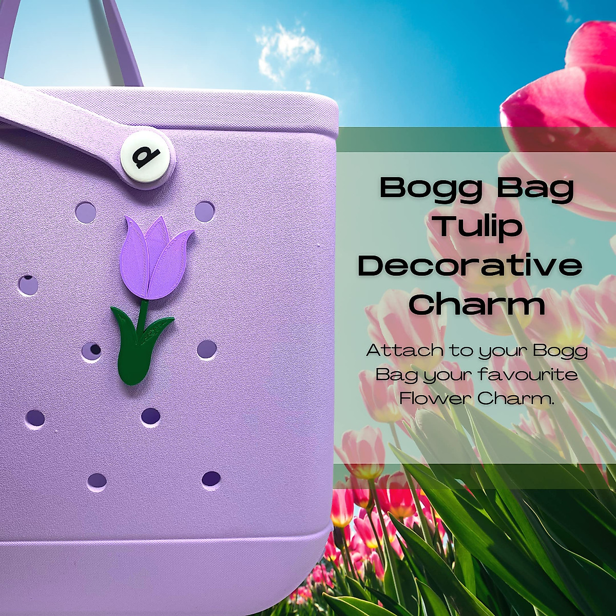 BAGLETS - Flower Charm Accessory Compatible with Bogg Bags & Other Similar Totes - Cute Decorative Charm Perfect for Customizing Your Bag – Made in USA (Tulip Charm)