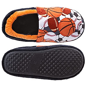 Little Kids Big Boys House Slippers, Kids Warm Slip On Home Slippers with Soft Memory Foam Cute Winter Nonslip Indoor Football Slippers
