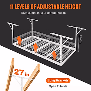 VEVOR Overhead Garage Storage Rack, 4x8 Garage Ceiling Storage Racks, Heavy Duty Adjustable Cold Rolled Steel Racks for Garage Storage, Organization, 600 lbs Load Capacity, 22''-40"