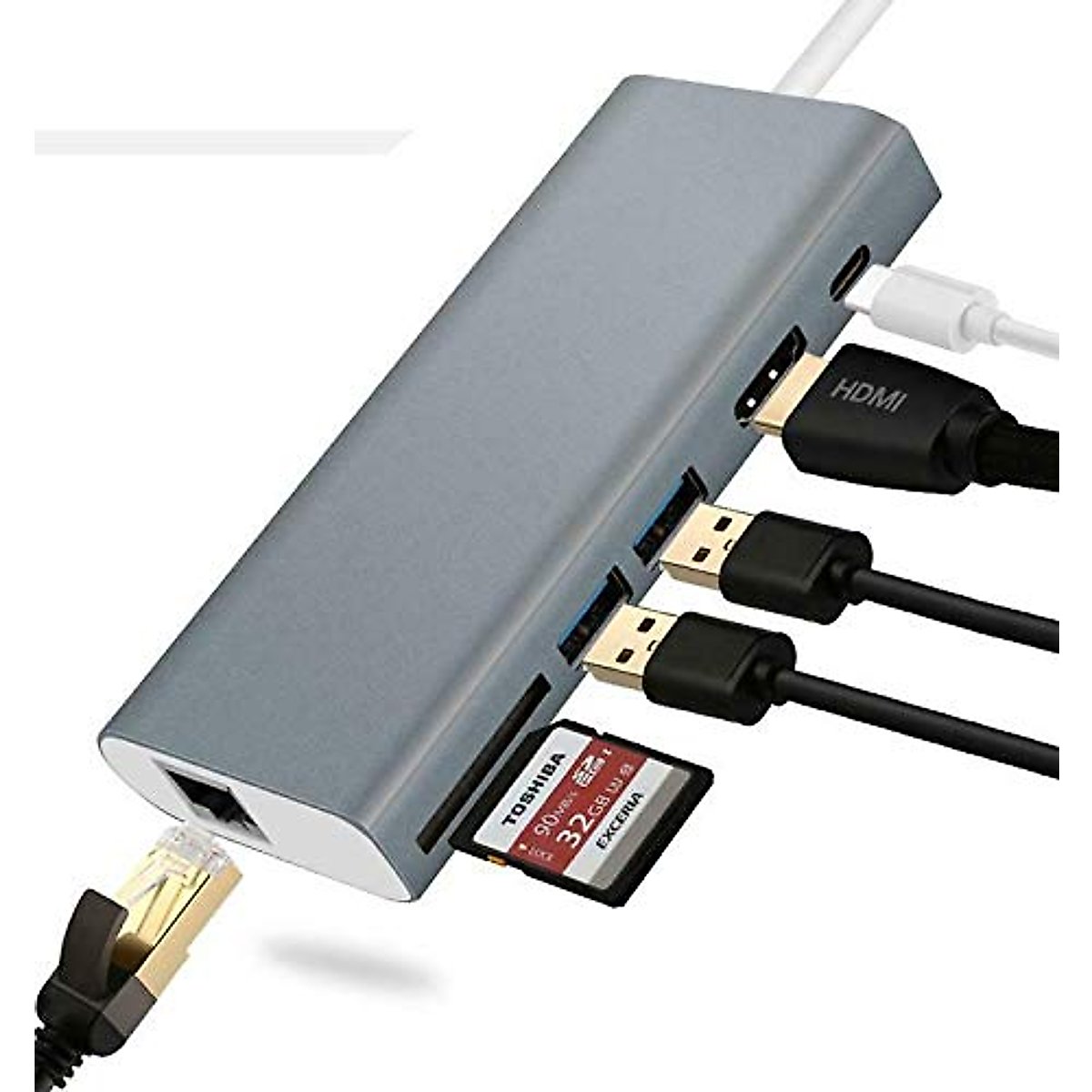 Type-C to HDMI Gigabit LAN Docking Station Converter 4K USB Readable SD Card，USB C Hub 6 in 1 Type C Adapter Compatiable for MacBook and Windows (Black)
