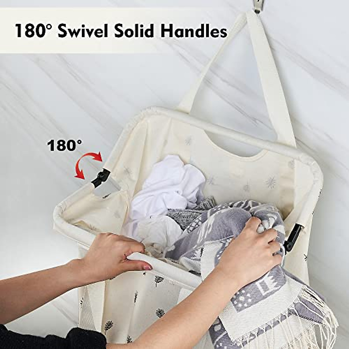 JOMOLA Collapsible Laundry Basket, 78L Large Foldable Laundry Hamper, Canvas Fabric Dirty Clothes Hamper for Laundry with Handles, Waterproof Laundry Baskets for Laundry, Dorm, Family (Beige)