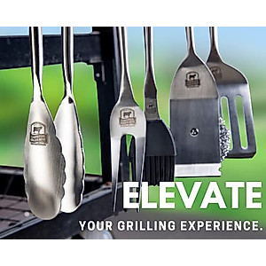 Certified Angus Beef Premium Grilling Set - 5 Piece Heavy Duty Stainless Steel Grill Tool Set with Pakkawood Handles for BBQ Accessories, Tailgating, and Smoker Accessories