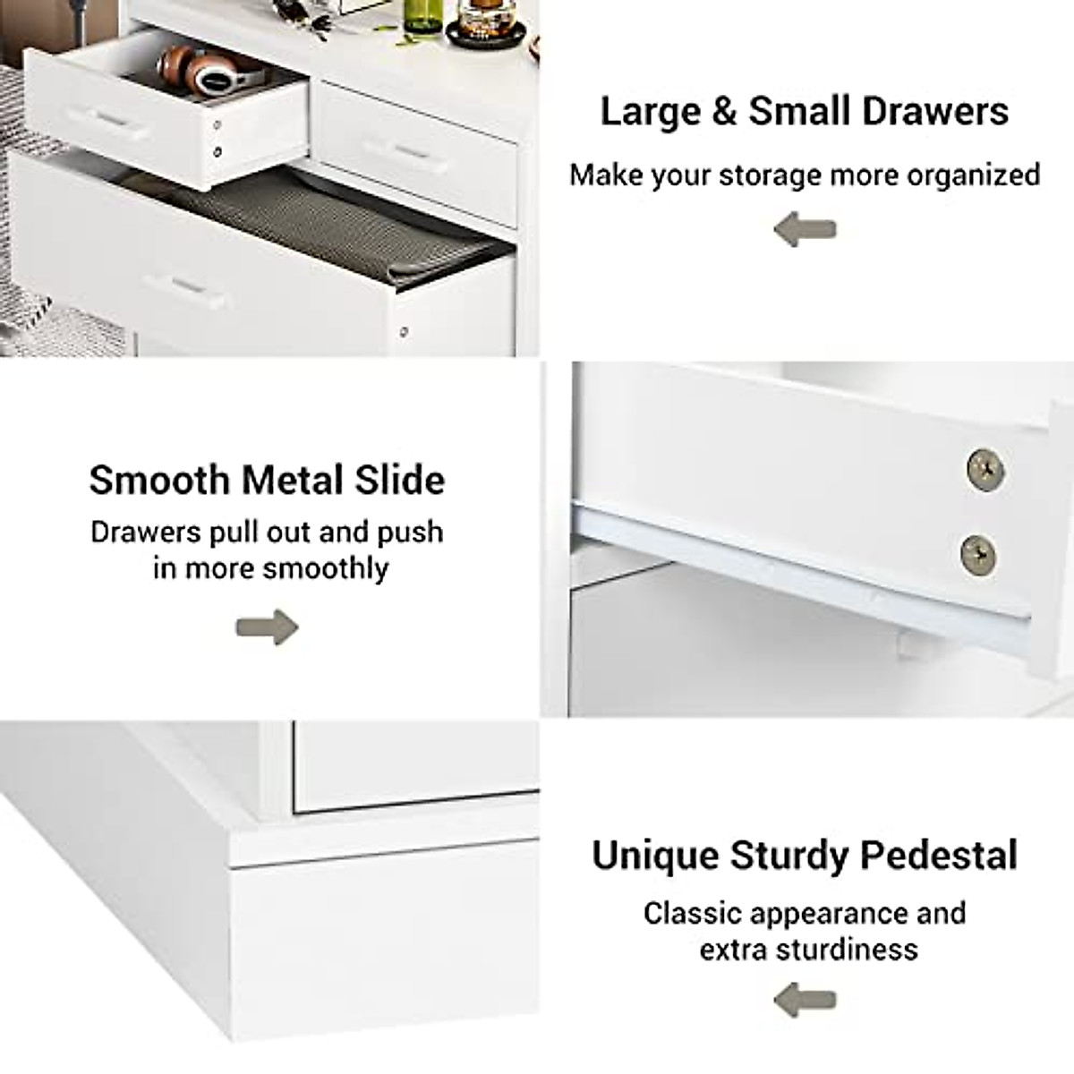 EPHEX Tall Dresser with 7 Drawers for Bedroom, Storage Tower Clothes Organizer, White Chest of Drawers with Sturdy Pedestal, 27.6'' W x 15.8'' D x 44.1'' H