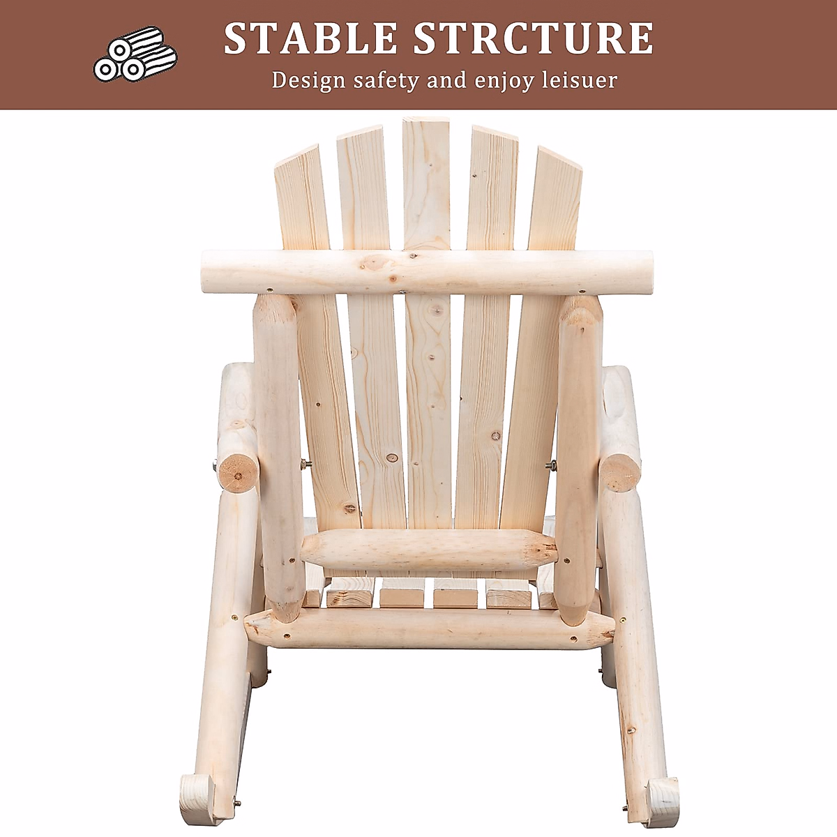 Outvita Wooden Rocking Chair, Fir Log Adirondack Rocker, Outdoor Wood Accent Furniture Lounge Chairs for Garden Patio Backyard Porch (Natural Finish)