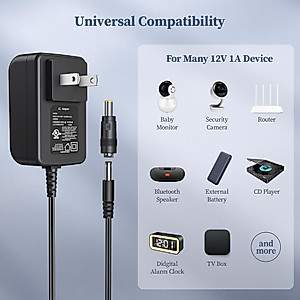 DONYOIE 12V 1A Power Supply 12 Volt Charger 1000mA 12W Max Regulated Switching AC to DC Cord Adapter with 10 Replacement Connector 100V - 240V Input Adaptor US Wall Plug Certified by UL