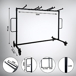 Folding Table and Chair Cart, Folding Chair and Table Storage Rack with 400LBS Capacity for 42 Folding Chairs Heavy Metal Folding Chair Dolly Holder Rack with Rubber Locking Wheels,Straps and Cover