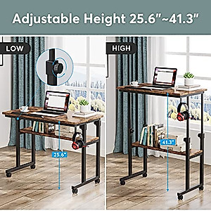 Tribesigns Portable Desk, Height Adjustable Sofa Bedside Laptop Table on Wheels, Small Standing Desk Rolling Computer Cart for Home Office Bedroom Living Room