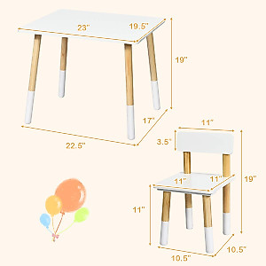 HONEY JOY Kids Table and Chair Set, Wooden Children Activity Table and 2 Chairs Set for Art, Craft & Snack Time, 3-Piece Toddler Furniture Set for Daycare & Playroom, Gift for Boys Girls (Light White)
