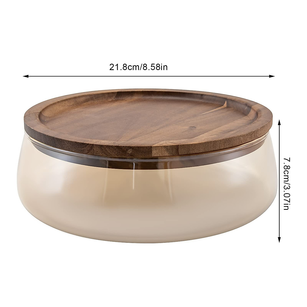 Glass Candy and Nuts Serving Container Rustic Salad Bowl with Wooden Lid Farmhouse Style Round Food Storage Platter Clear Storage Bowl for Home Kitchen Fruit Snack Vegetable Candy Nut, Brown
